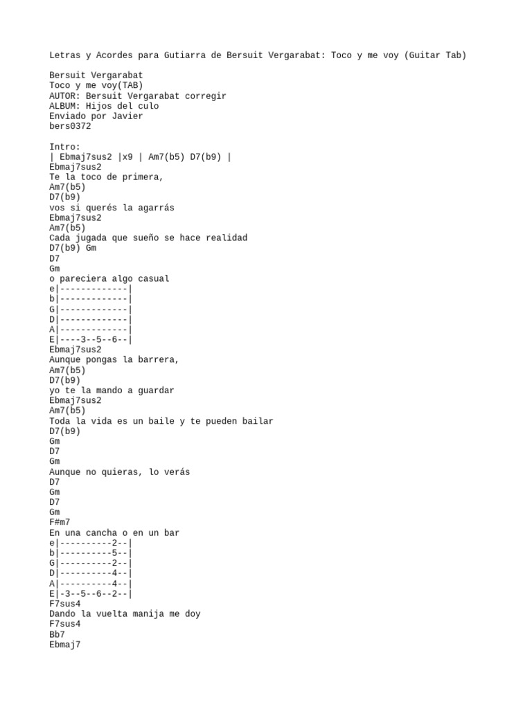 Bersuit Vergarabat Toco y Me Voy Tablatura para Guitarra | PDF | Álbumes