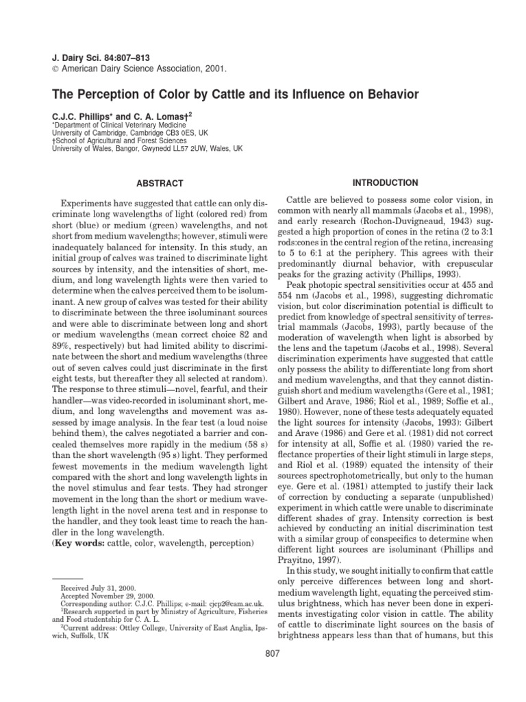 cattle color perception | PDF | Color | Light
