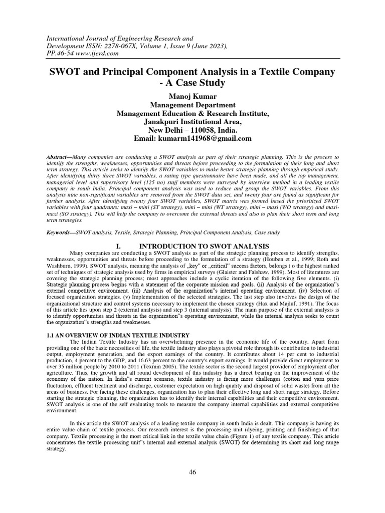 Swot Analysis Paper Pdf Principal Component Analysis Swot Analysis