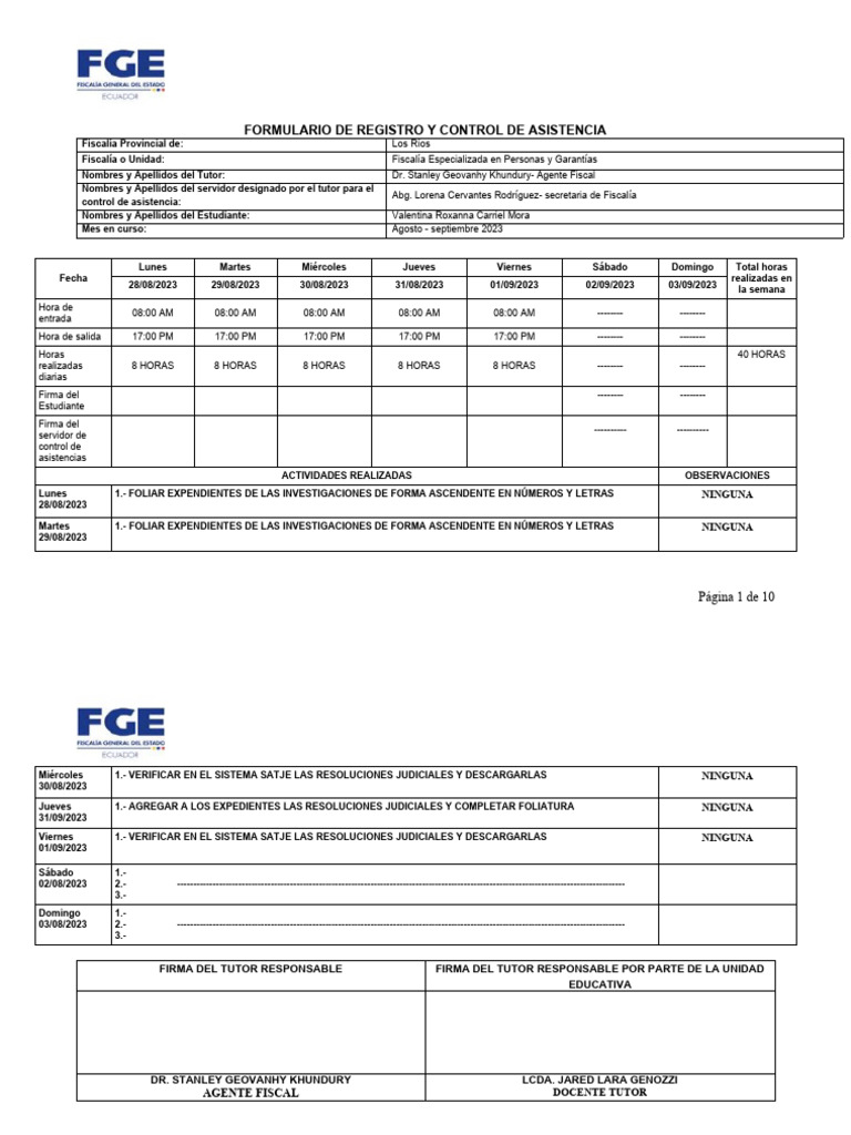FORMATO CONTROL DE ASISTENCIA TUTOR - (1) | PDF