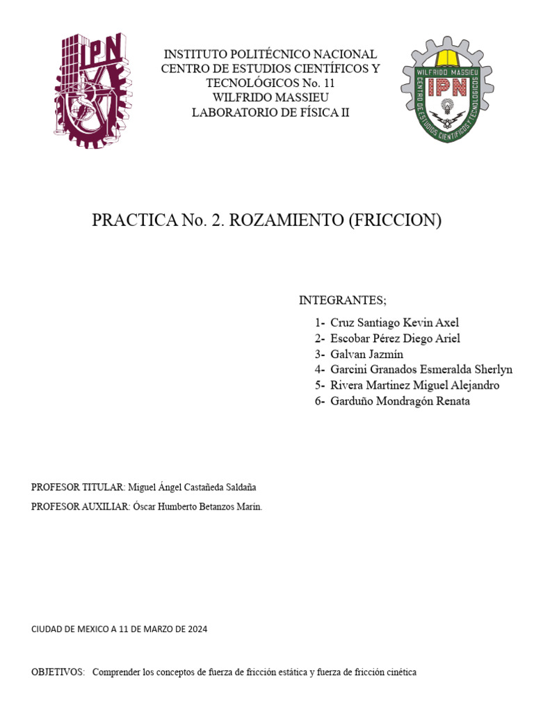 Practica 2 Fisica-2 | PDF | Fricción | Las leyes del movimiento de Newton