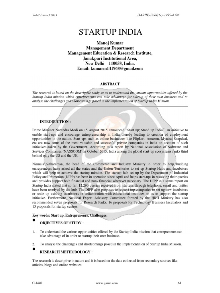 STARTUP INDIA Paper | PDF | Startup Company | Small Business ...