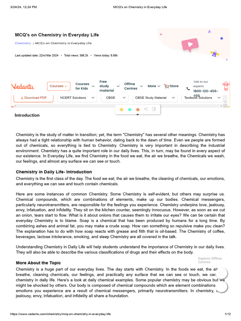 MCQs on Everyday Chemistry Applications | PDF | Chemistry | Jealousy