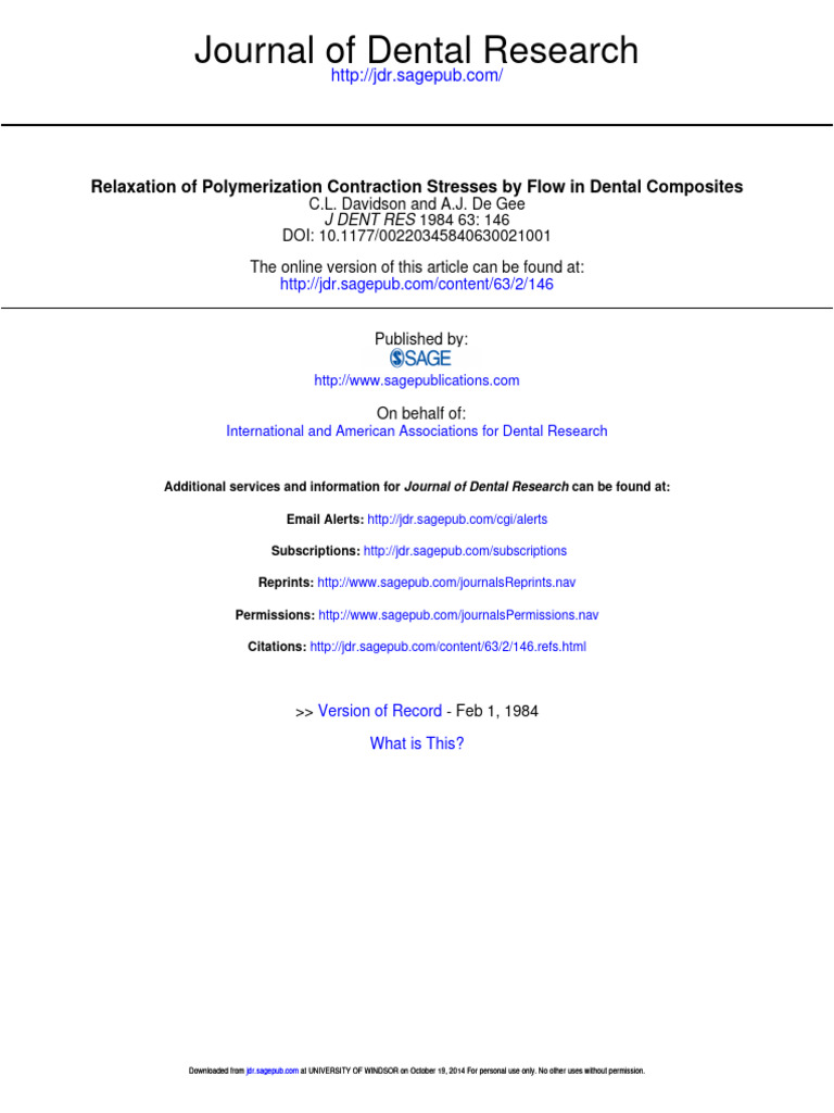 Relaxation of Polymerization Contraction Stresses by Flow in Dental ...