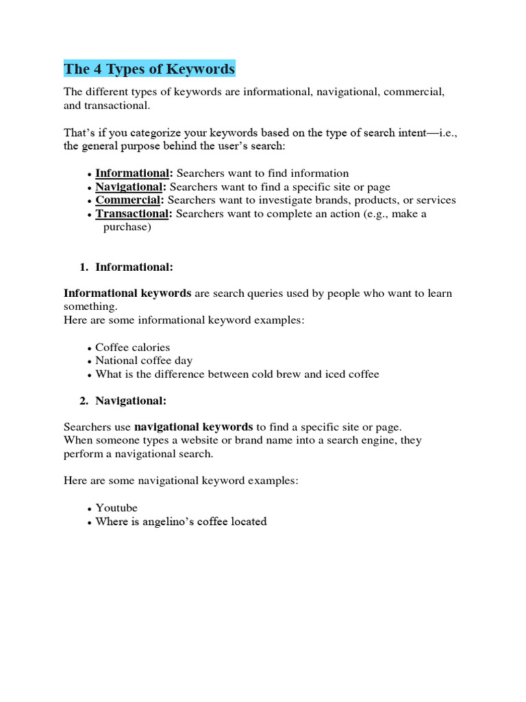 Types of Keywords | PDF