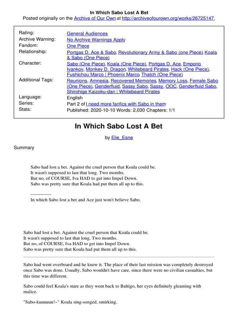 In Which Sabo Lost A Bet | PDF | Poetry