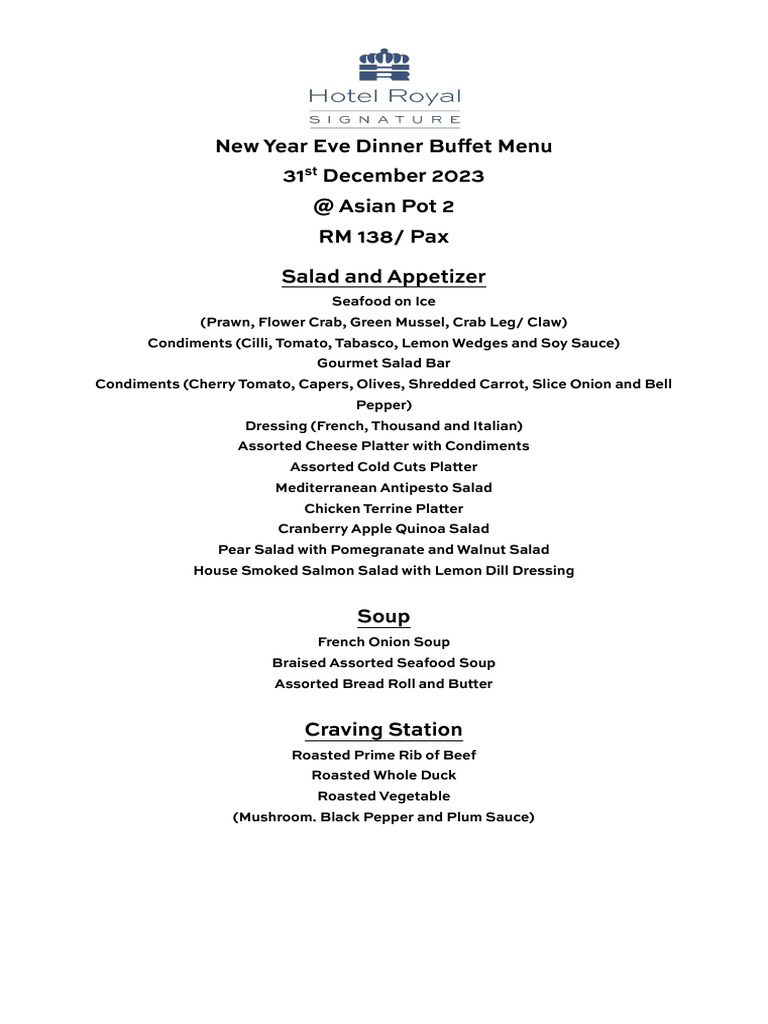 New Year's Eve Dinner Buffet 2023 | PDF | Salad | French Cuisine