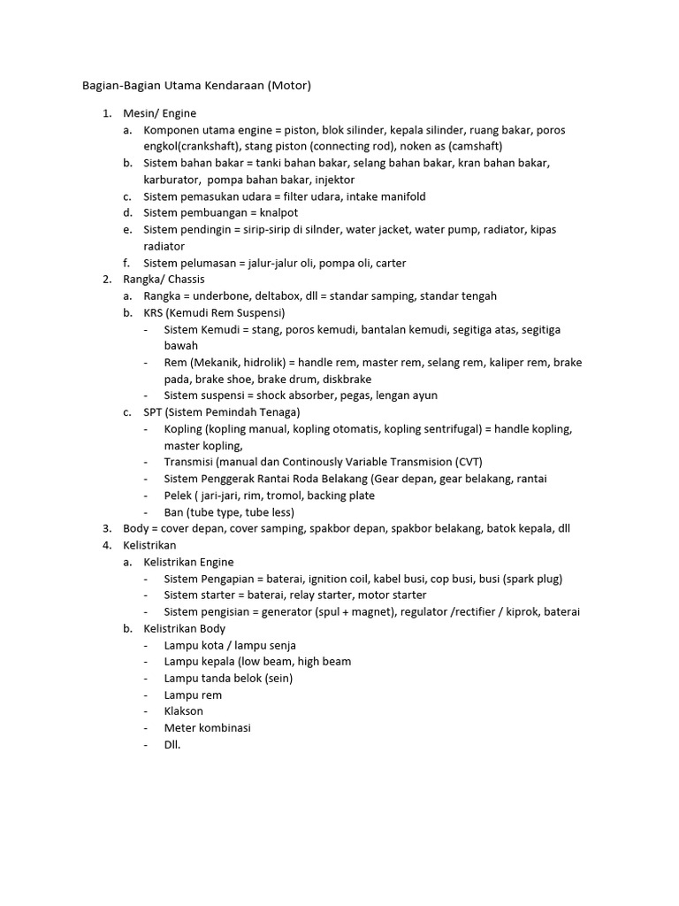 Komponen Utama Motor Lengkap | PDF | Metode & Bahan Ajar | Teknologi ...