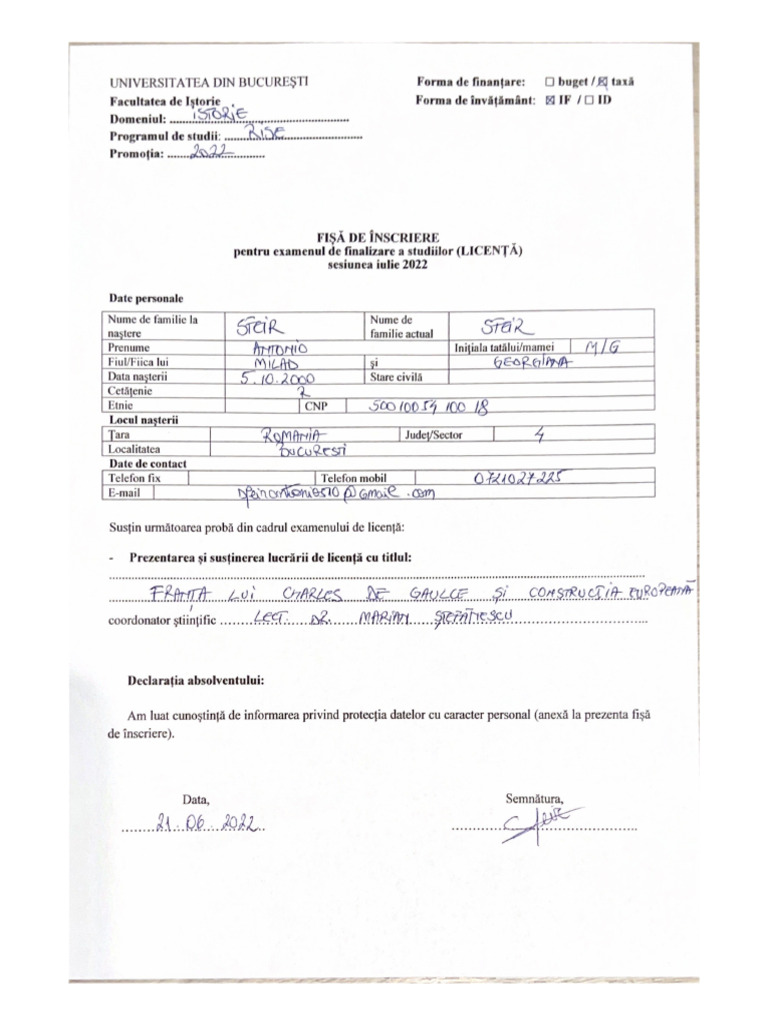 Documente Inscriere Licenta | PDF