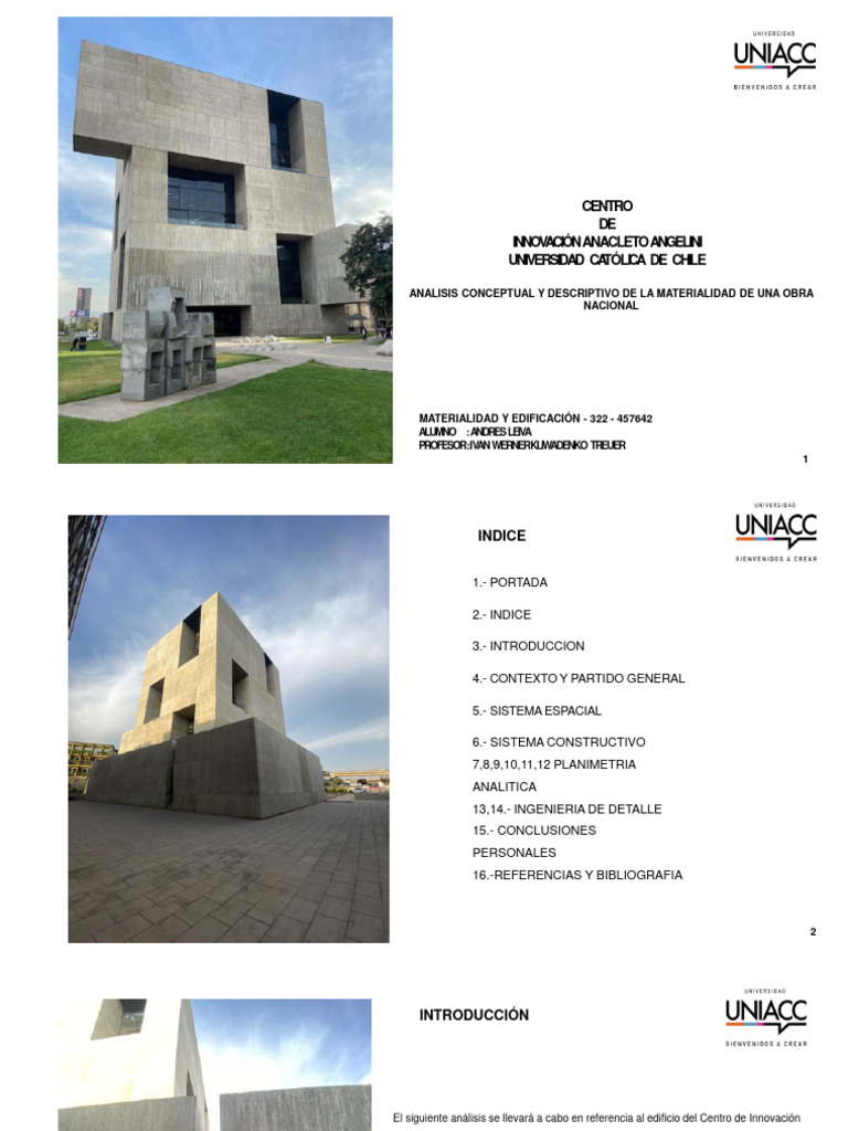 Trabajo-U1-Materialidad-y-Edificacion Centro de Inovacion Anacleto Angelini - Andres Leiva | PDF ...