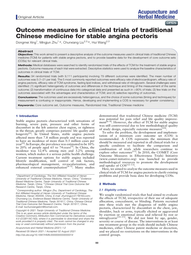 Outcome Measures In Clinical Trials Of Traditional Pdf Traditional Chinese Medicine