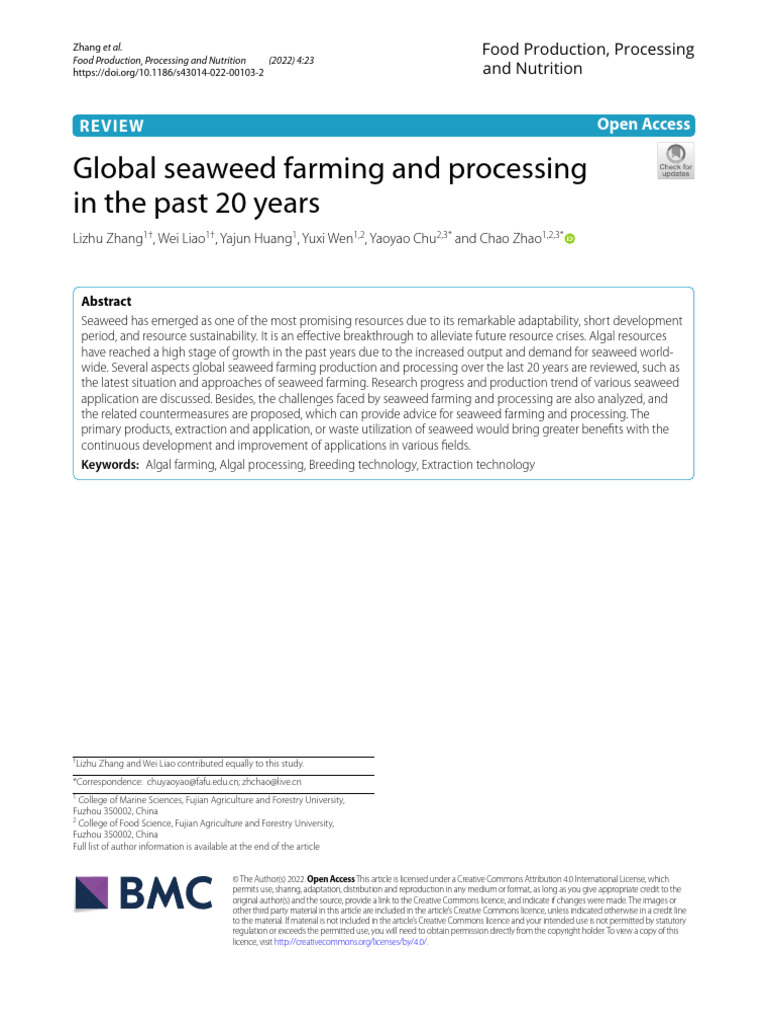 Global Seaweed Farming and Processing in The Past 20 Years | PDF | Algae | Seaweed
