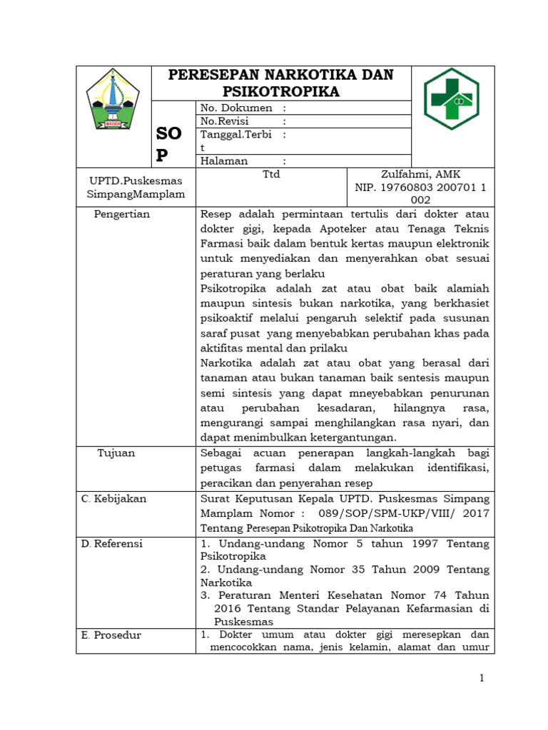 Prosedur Peresepan Narkotika & Psikotropika | PDF