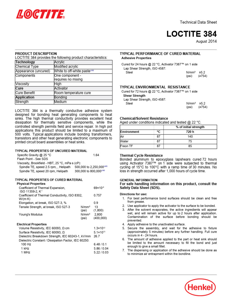 Loctite 384 | PDF | Adhesive | Electrical Resistivity And Conductivity