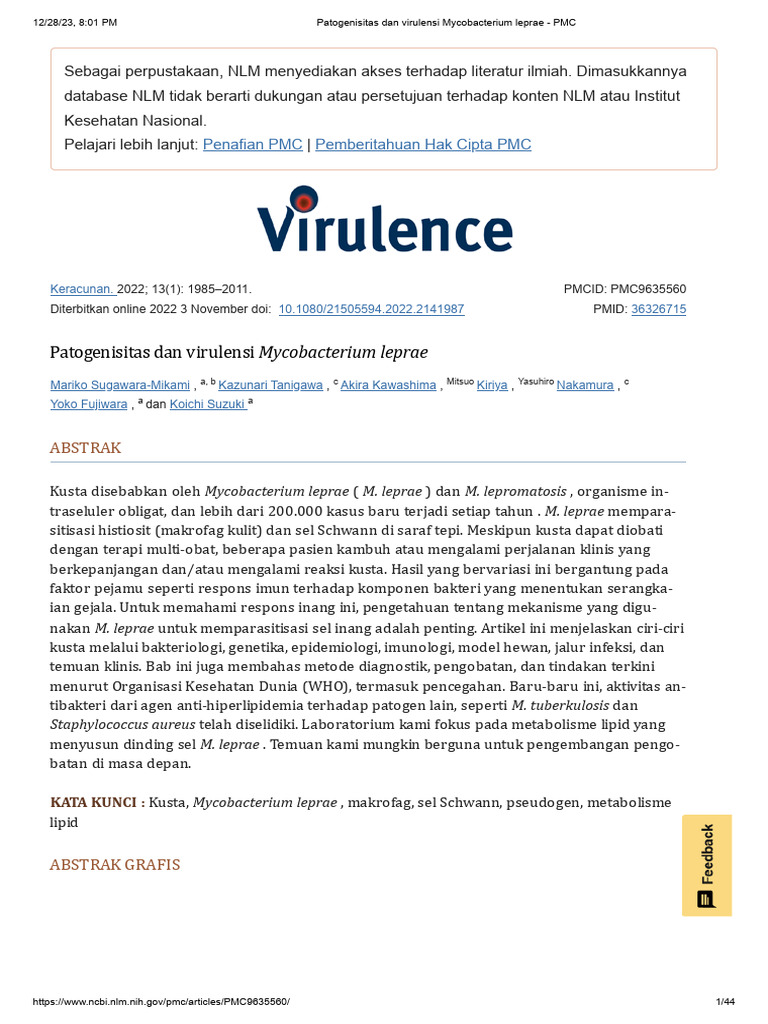 Patogenisitas Dan Virulensi Mycobacterium Leprae - PMC Sken D | PDF