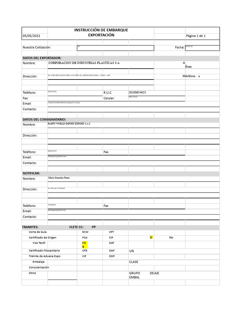 Instrucción de Embarque Exportacion | PDF | El comercio internacional ...