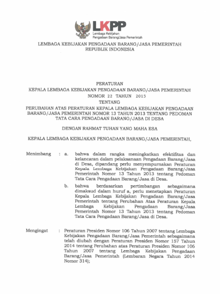 Perka LKPP 22 2015 PBJ Desa | PDF