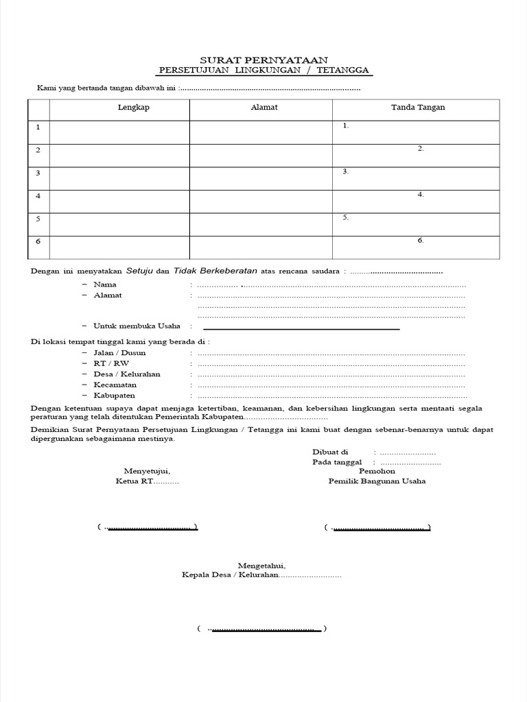 Surat Persetujuan Lingkungan Tetangga | PDF