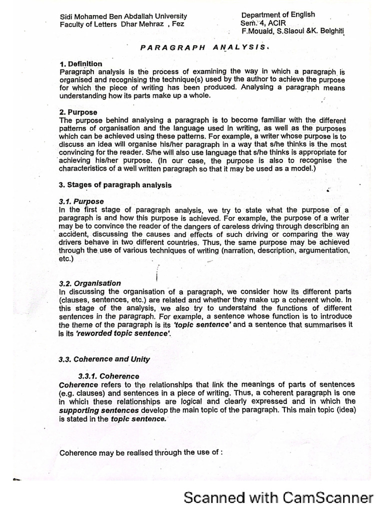 Paragraph Analysis - Prof Slaoui - ACIR | PDF
