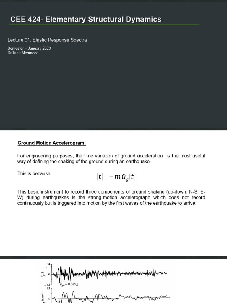 Lecture 01- Elastic Response Spectra | PDF | Force | Acceleration