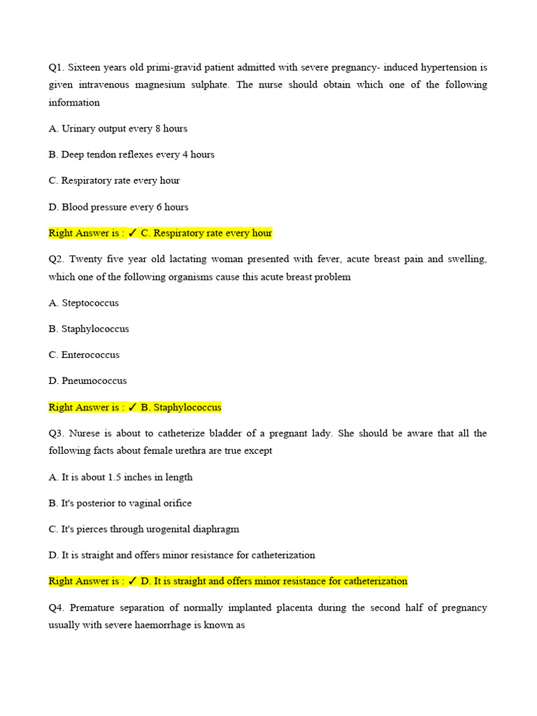 Midwifery MCQs with Answers | PDF | Childbirth | Pregnancy