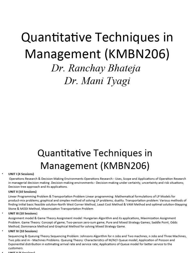 Unit 1 - QT | PDF | Mathematical Optimization | Operations Research