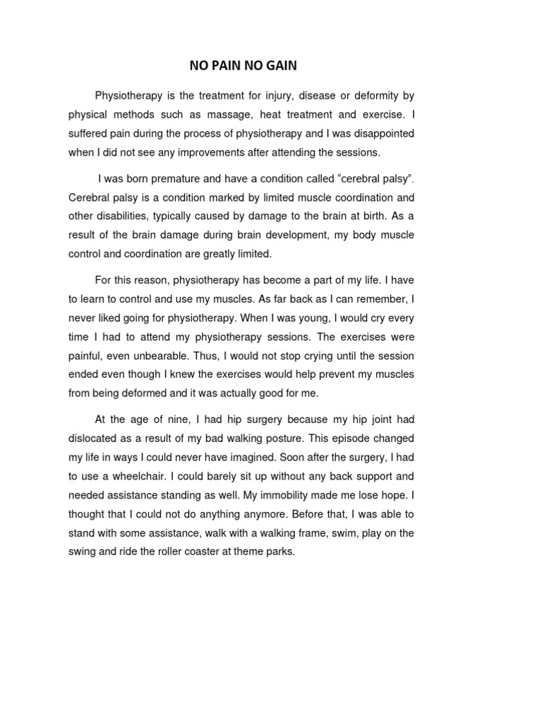 No Pain No Gain | PDF | Physical Therapy | Cerebral Palsy
