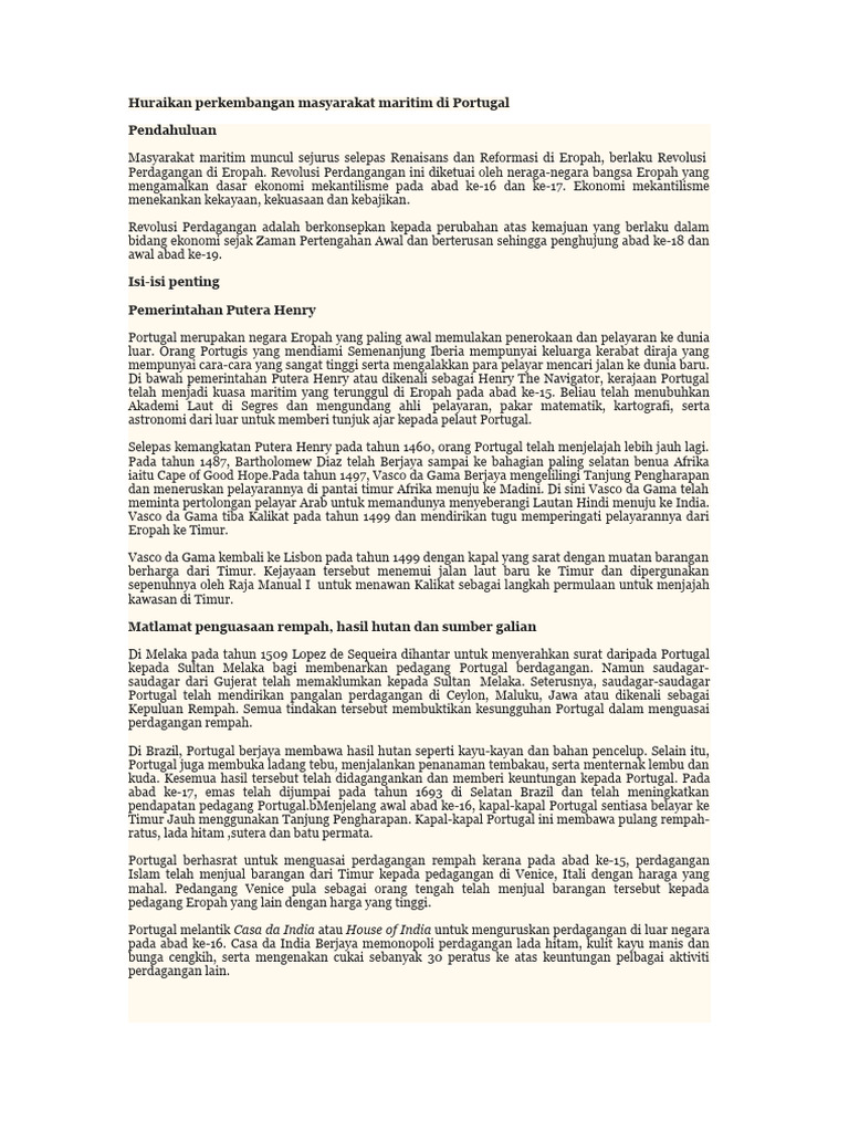 Perkembangan Masyarakat Maritim Portugal | PDF | Sejarah