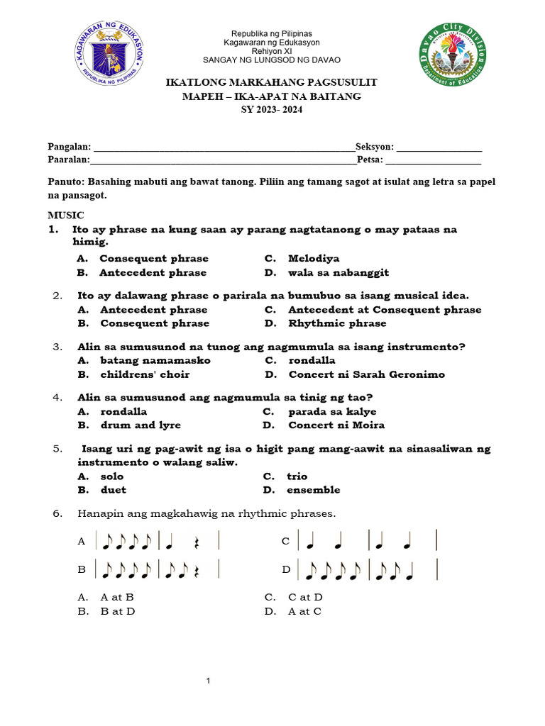 Mapeh G4 Q3 TQ | PDF