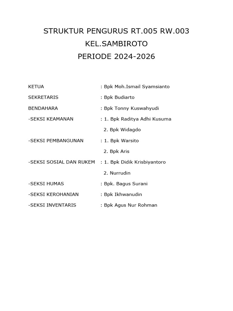 Struktur Pengurus RT | PDF