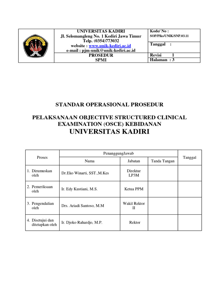 SNP.03.11 SOP OSCE Kebidanan | PDF