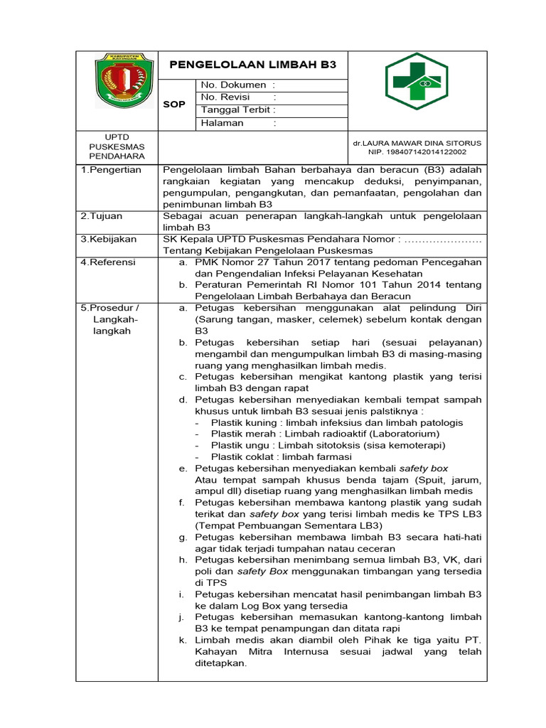 1.4.3 B SOP Pengelolaan Limbah B3 Di Puskesmas | PDF