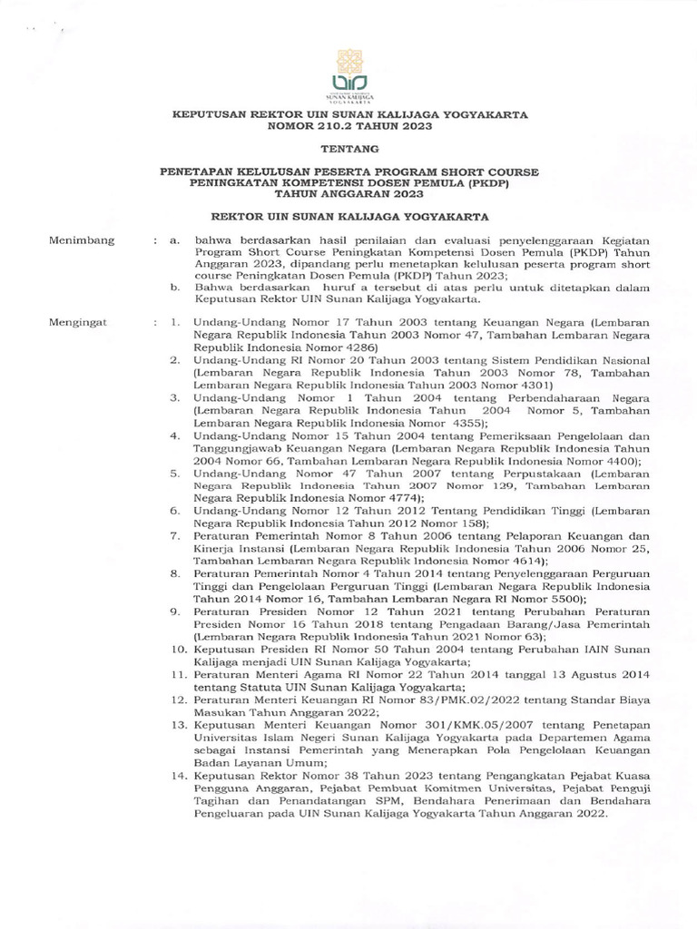 SK Penetapan Kelulusan Peserta PKDP Tahun 2023 | PDF