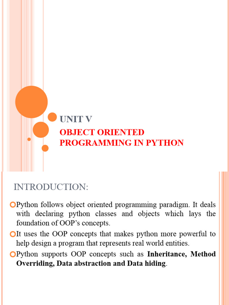Unit V - Object Oriented Programming in Python | PDF | Class (Computer Programming ...