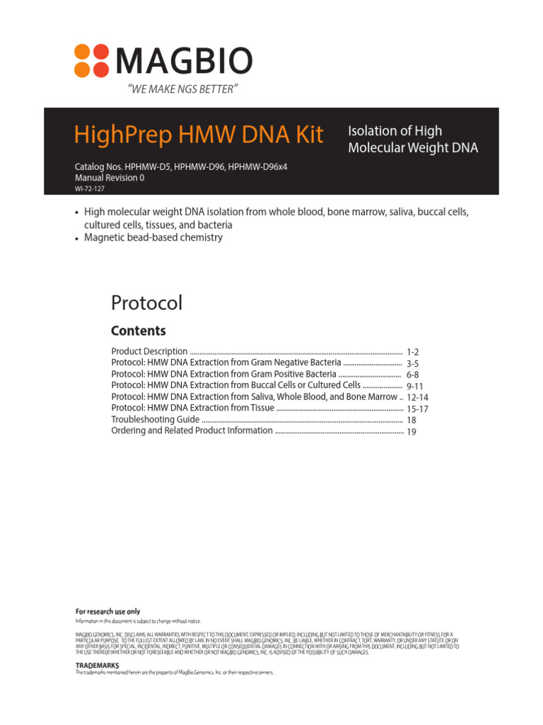 HighPrep HMW DNA Kit Protocol | PDF