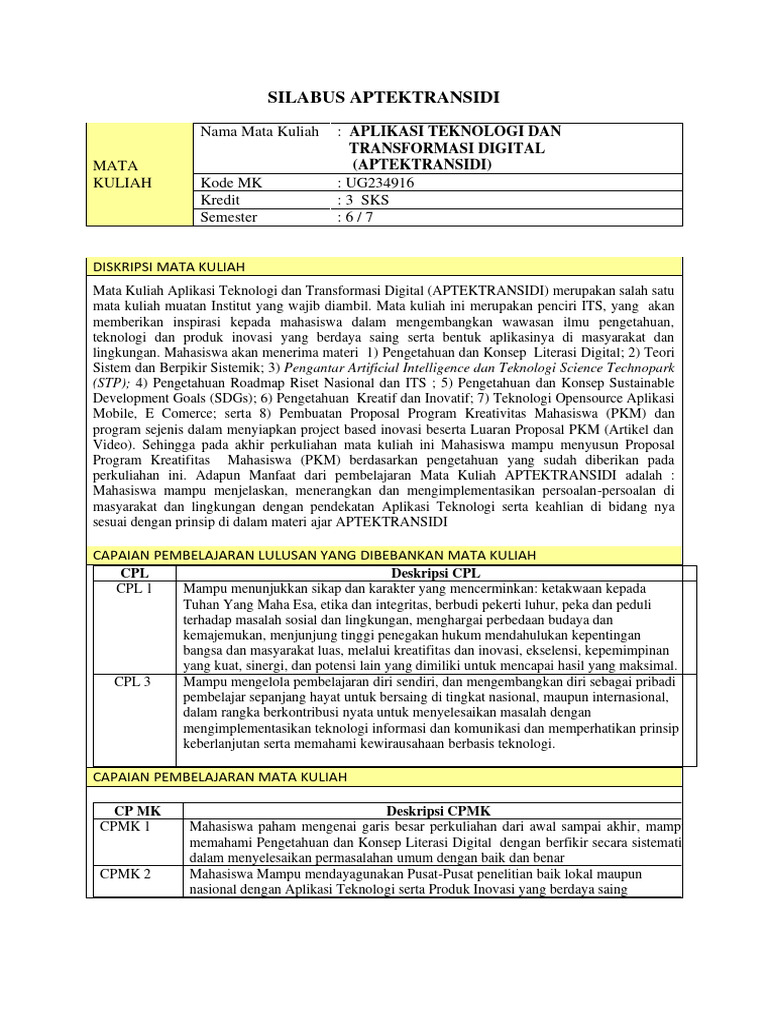 SILLABUS APTEKTRANSIDI 23 JULY 2023 Ind | PDF | Seni