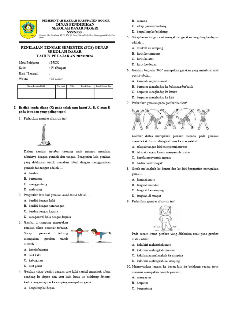 Soal PTS Pjok Kelas 4 Kurmer | PDF