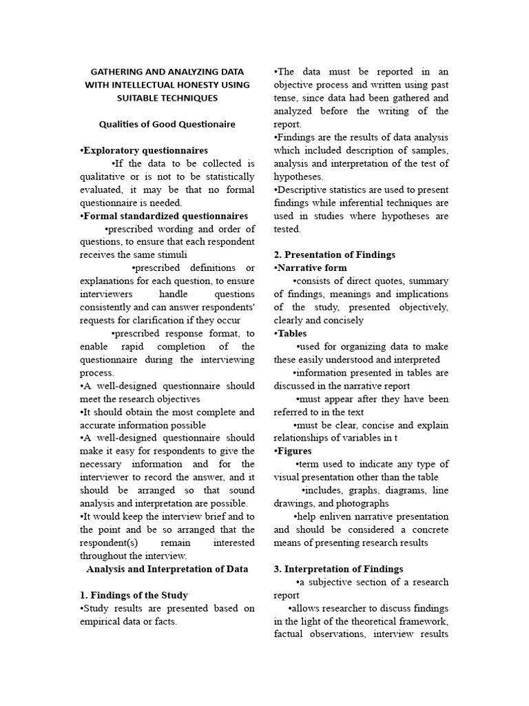 Gathering and Analyzing Data With Intellectual Honesty Using Suitable Techniques Qualities of ...