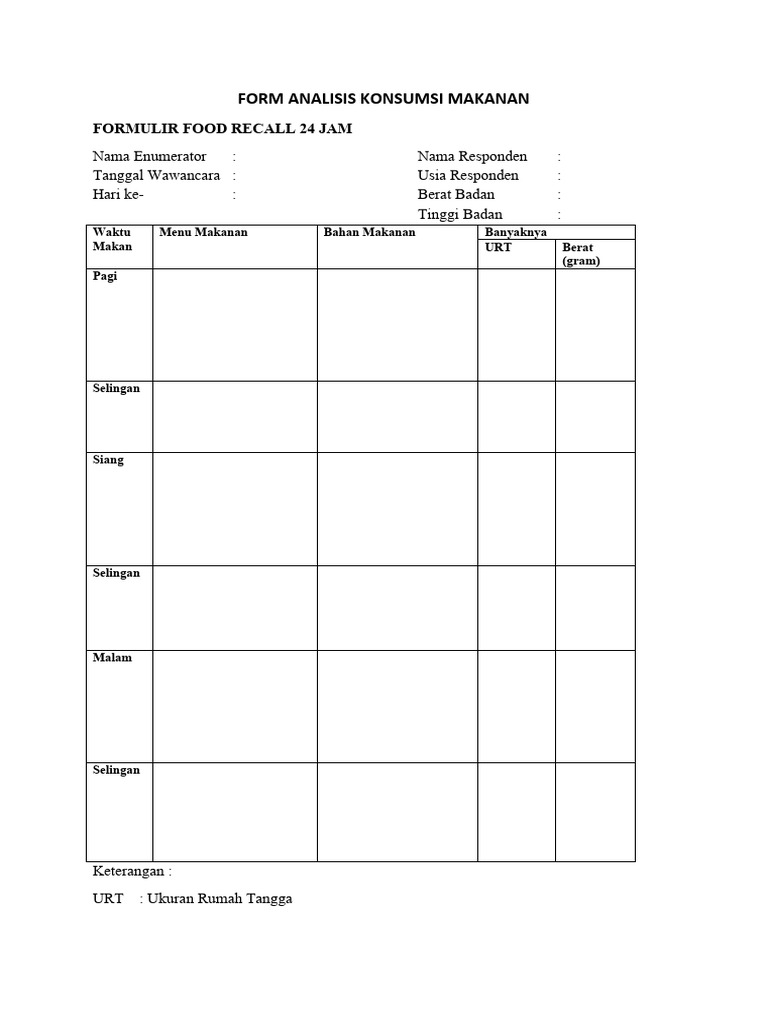 Form Analisis Konsumsi Makanan | PDF