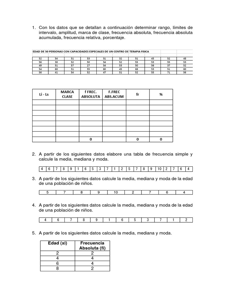 Datos Ejercicios Practica | PDF | Mediana