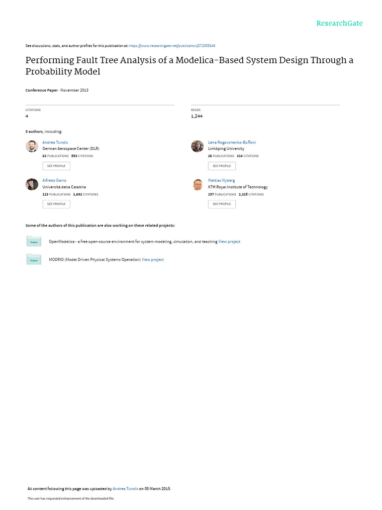 Fault Tree Analysis in Modelica Systems | PDF | Reliability Engineering | System