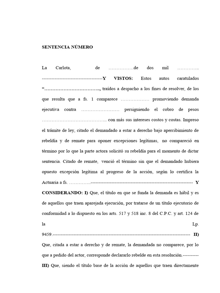 Modelo Sentencia Ejecutivo | PDF | Sentencia (ley) | Gobierno