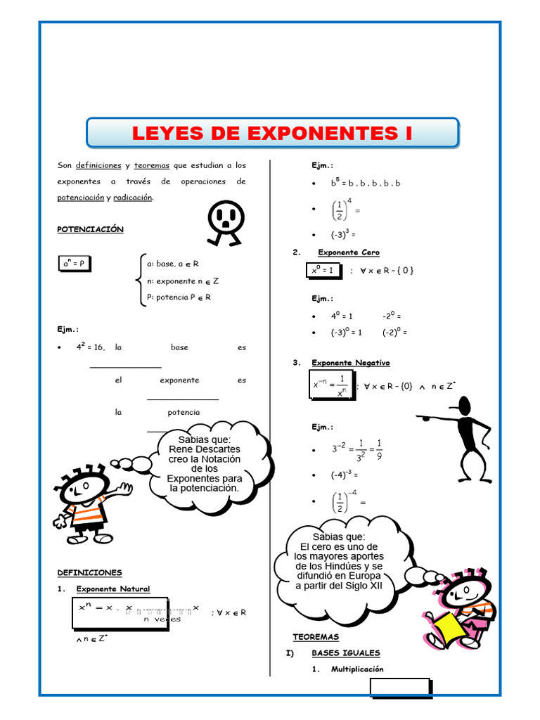 Leyes de Exponentes Potenciación | PDF | Exponenciación | Análisis complejo