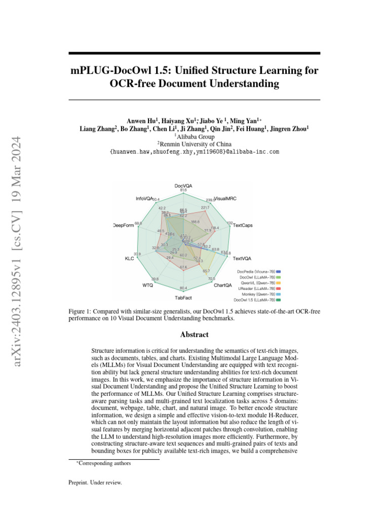 Mplug-Docowl 1.5: Unified Structure Learning For Ocr-Free Document Understanding | PDF | Optical ...