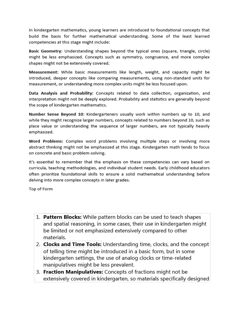 Kindergarten Math Challenges | PDF | Mathematics | Concept