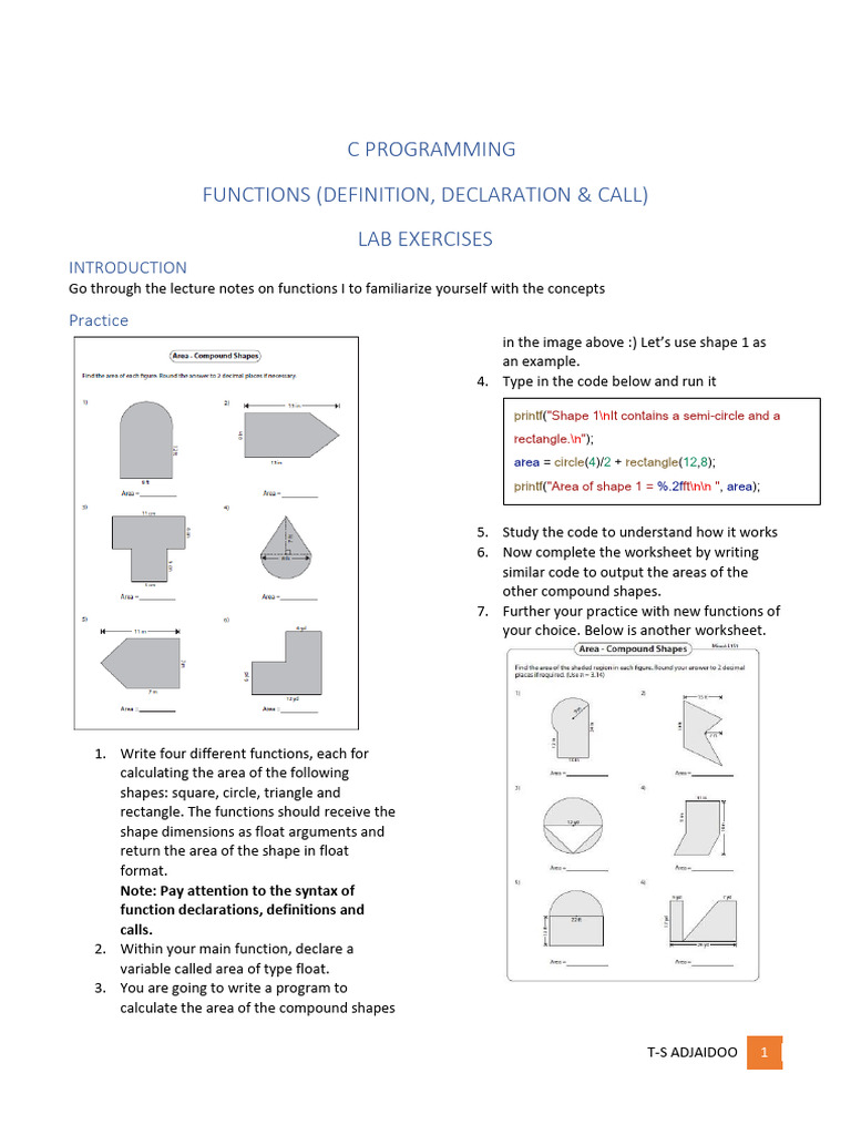C Programming Functions for Area Calculation | PDF | Teaching Methods ...