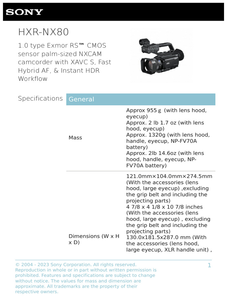 HXR NX80 | PDF | Frame Rate | Microphone