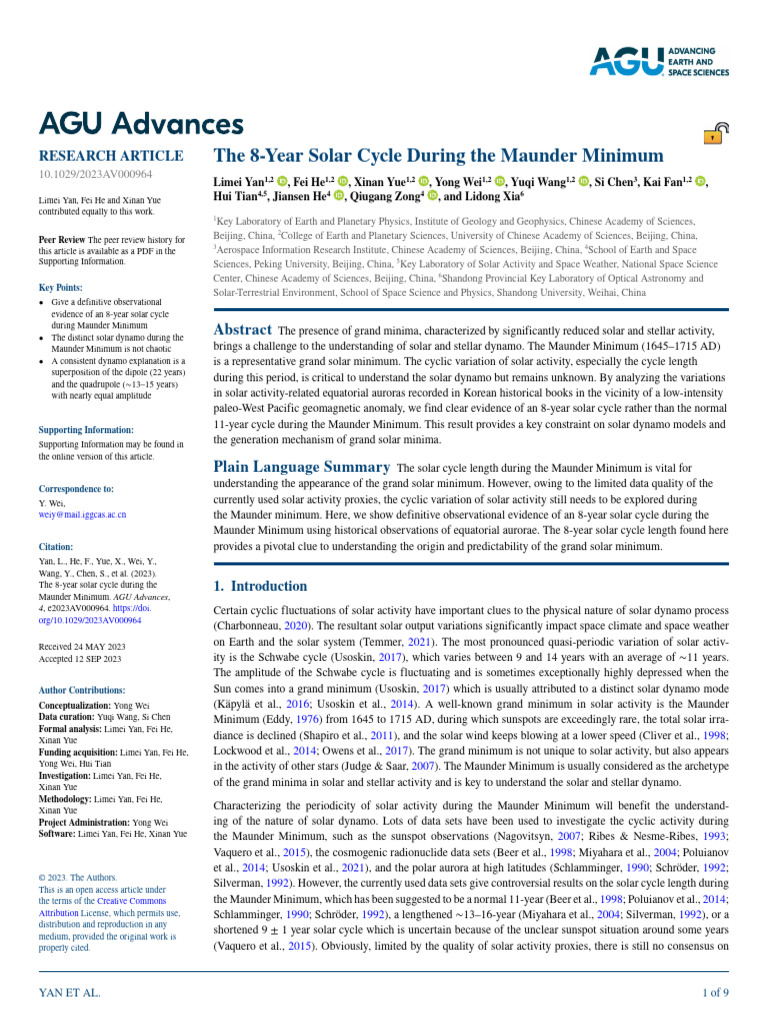 The 8-Year Solar Cycle During The Maunder Minimum | PDF | Aurora | Sun