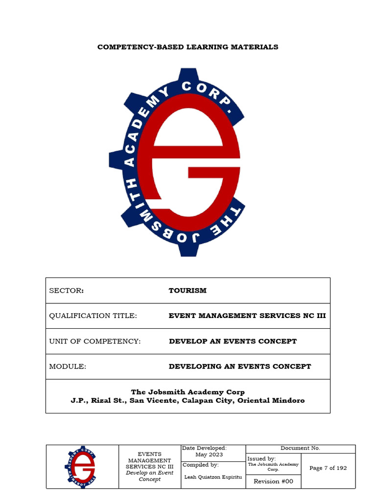 Leah 7-102 CBLM - Develop An Event Concept | PDF | Business