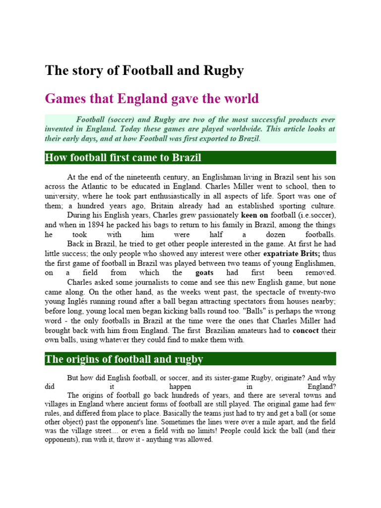 Article 2 - The Story of Football and Rugby | PDF | Association ...